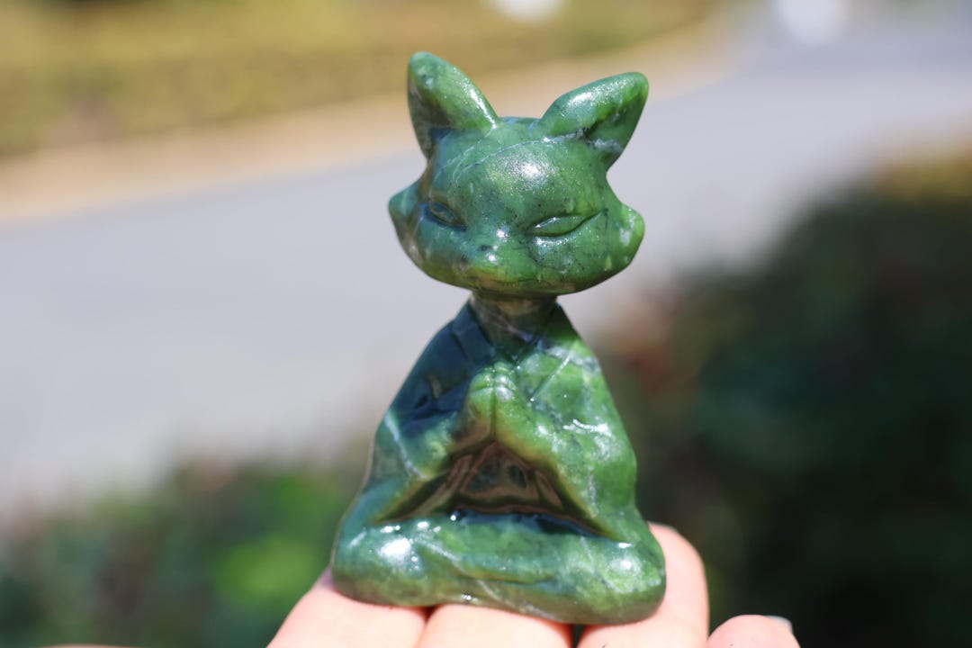 2.2'' Natural Green Jade Fox Carving，crystal Fox Figurine，fox Statue ...
