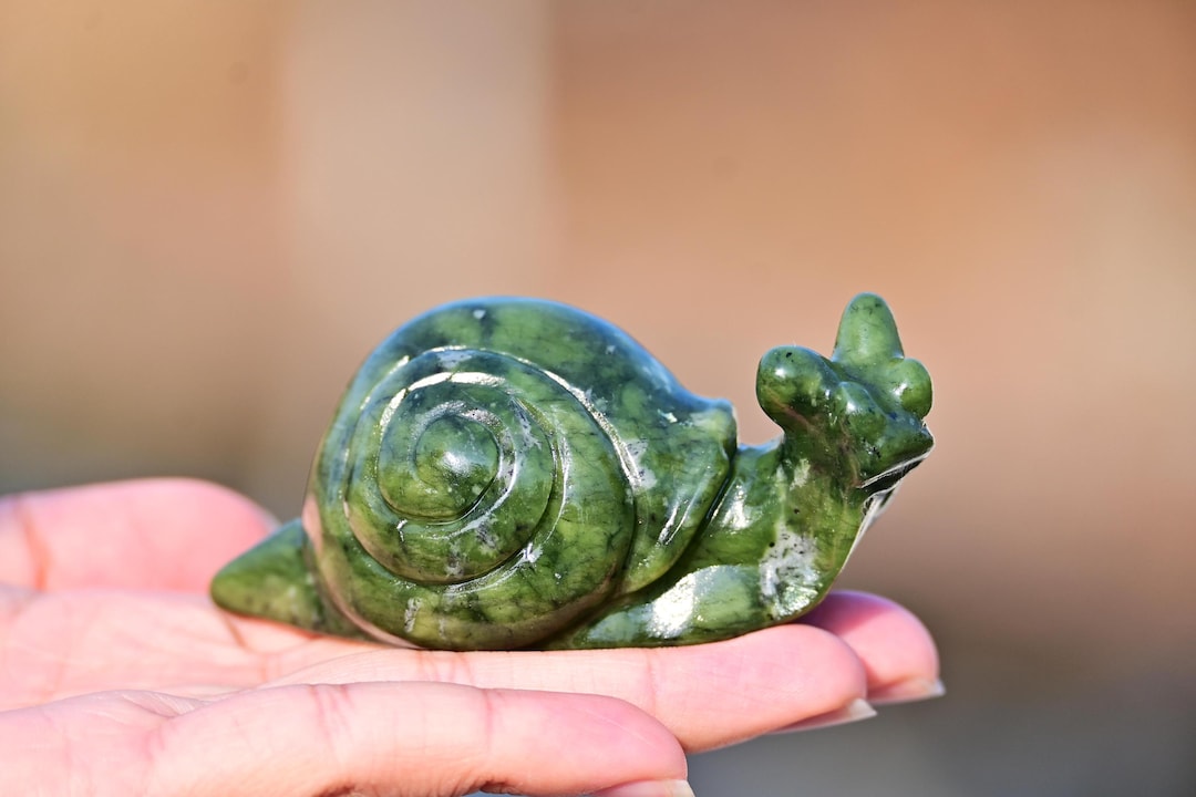 3.1'' Natural Green Jade Snail Carving，crystal Snail Decor，snail ...