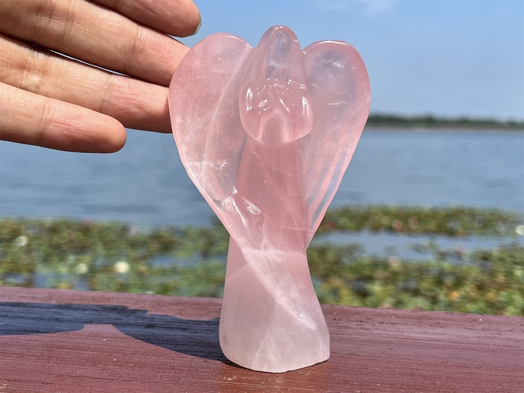 4'' Hand Carved Natural Rose Quartz Angel, Quartz Crystal，crystal Angel ...