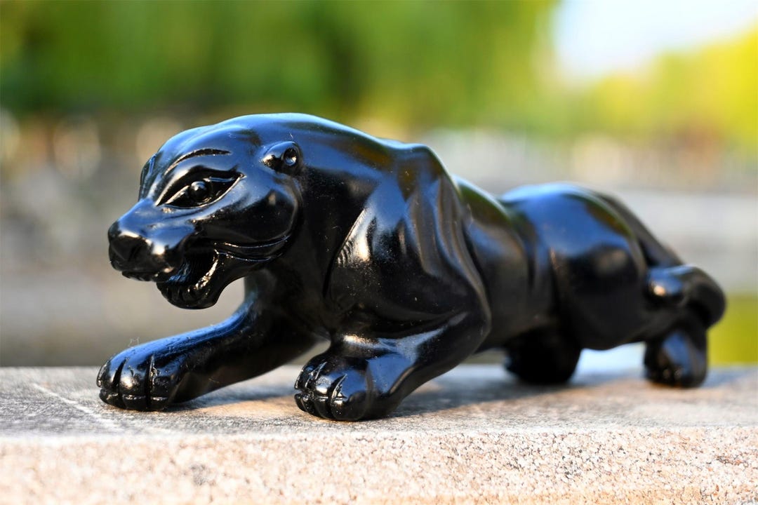 4.6'' Natural Obsidian Leopard Carving，crystal Leopard，leopard Figurine ...