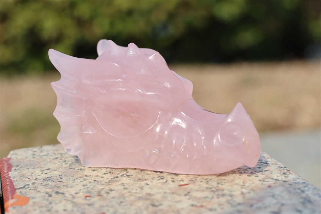 3.8'' Natural Rose Quartz Dragon Head Statuecrystal Dragon Skulldragon ...