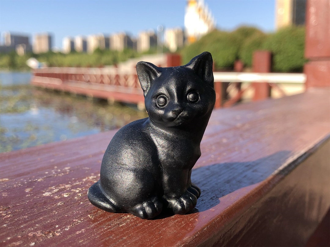2''natural Hand Carved Obsidian Cat，quartz Crystal，crystal Decor ...