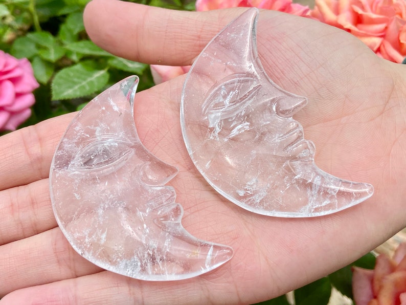 2'' Natural Hand Carved Clear Quartz Moon Face ，crystal Moon's Face ...