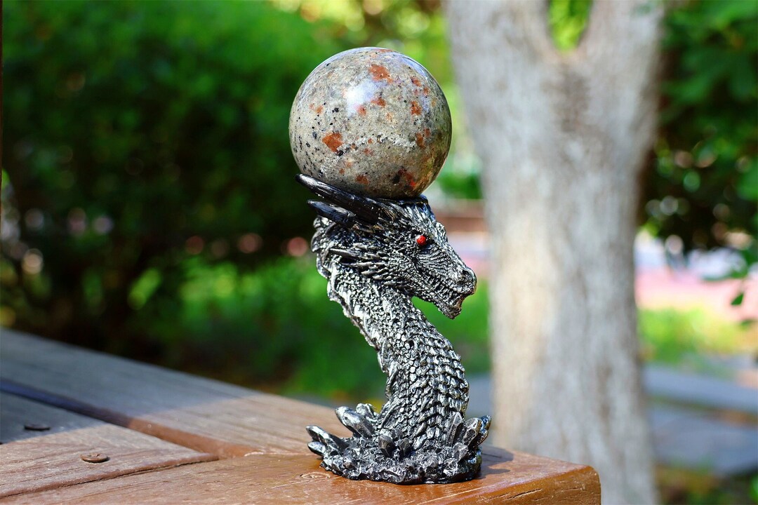 60mm+ Natural Yooperlite Ball+resin Dragon Base，crystal Sphere Decor ...