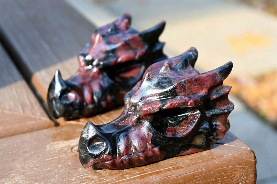 4'' Natural Garnet Dragon Head Statuecrystal Dragon Skullhalloween ...