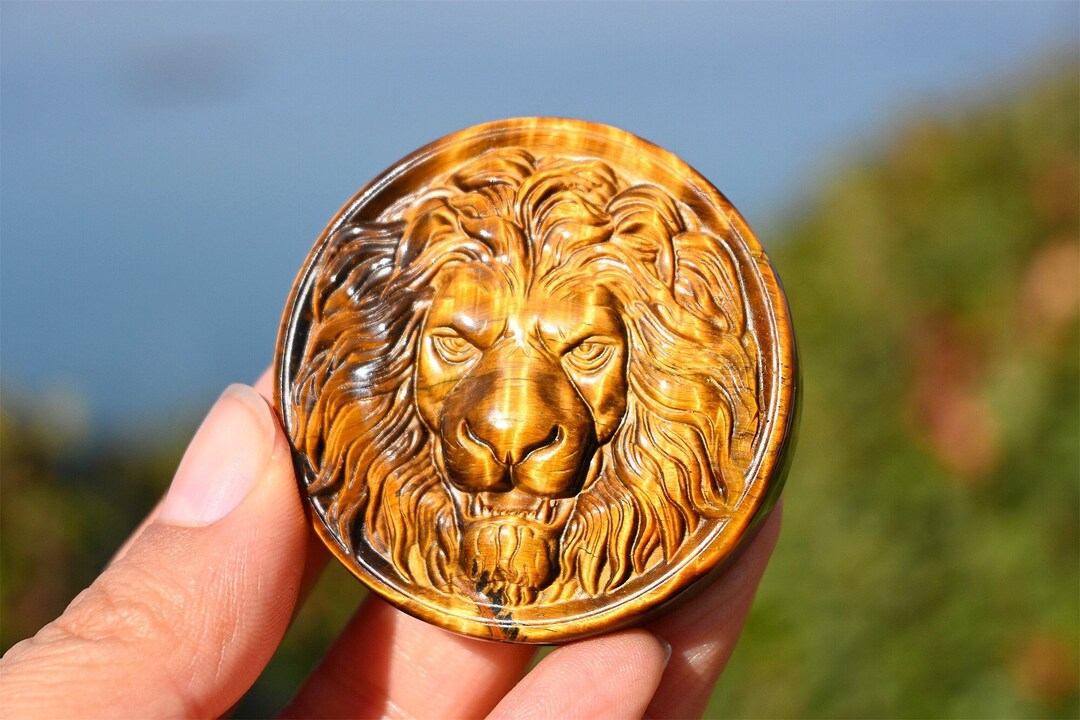 2'' Natural Hand Carved Tiger's Eye Lion Head，quartz Crystal，carved ...
