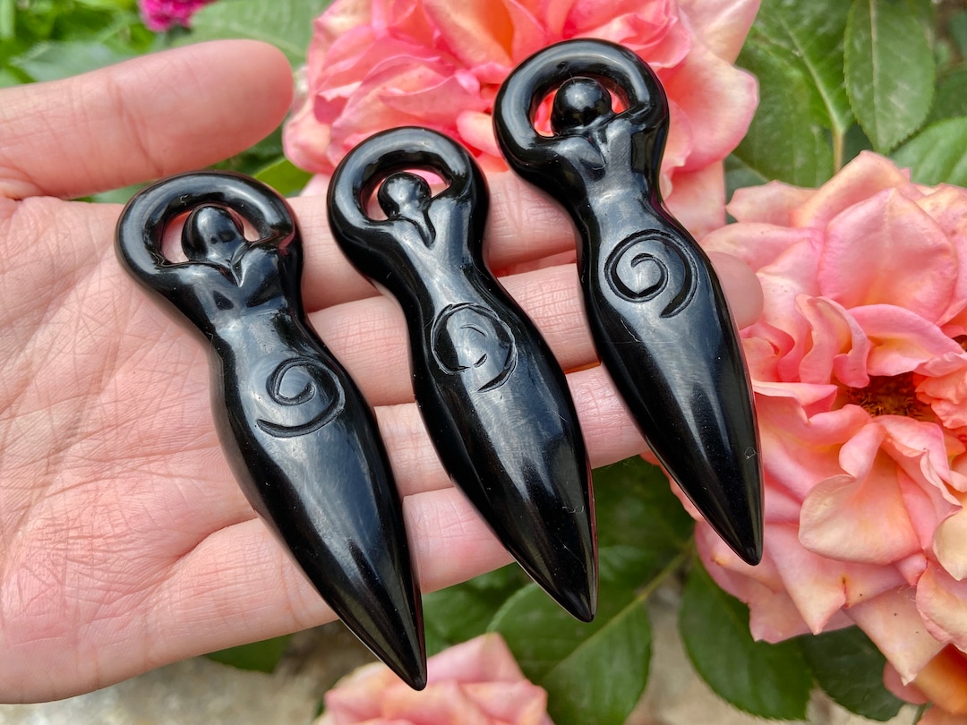 3'' Natural Hand Carved Obsidian Goddess Totem，quartz Crystal，crystal ...
