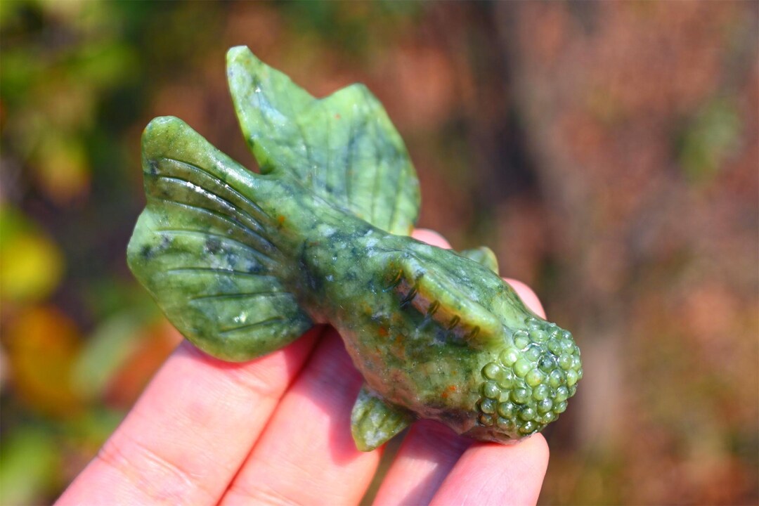 2.4'' Natural Green Jade Goldfish，crystal Ornament，crystal Goldfish ...
