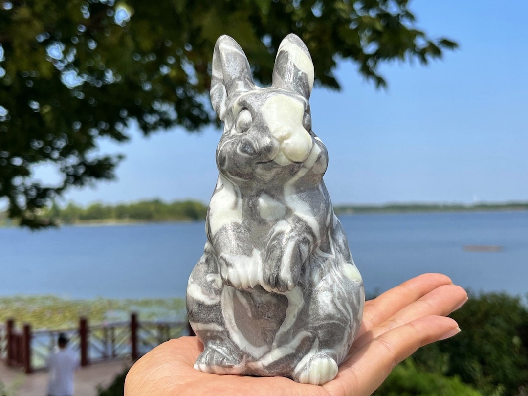 6'' Natural Shell Stone Rabbit Decor， Crystal Rabbit Carved，rabbit Rock ...