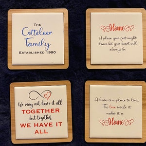 Home & Family Engraved Tile Coasters set of 4 / Personalized / Gift ...