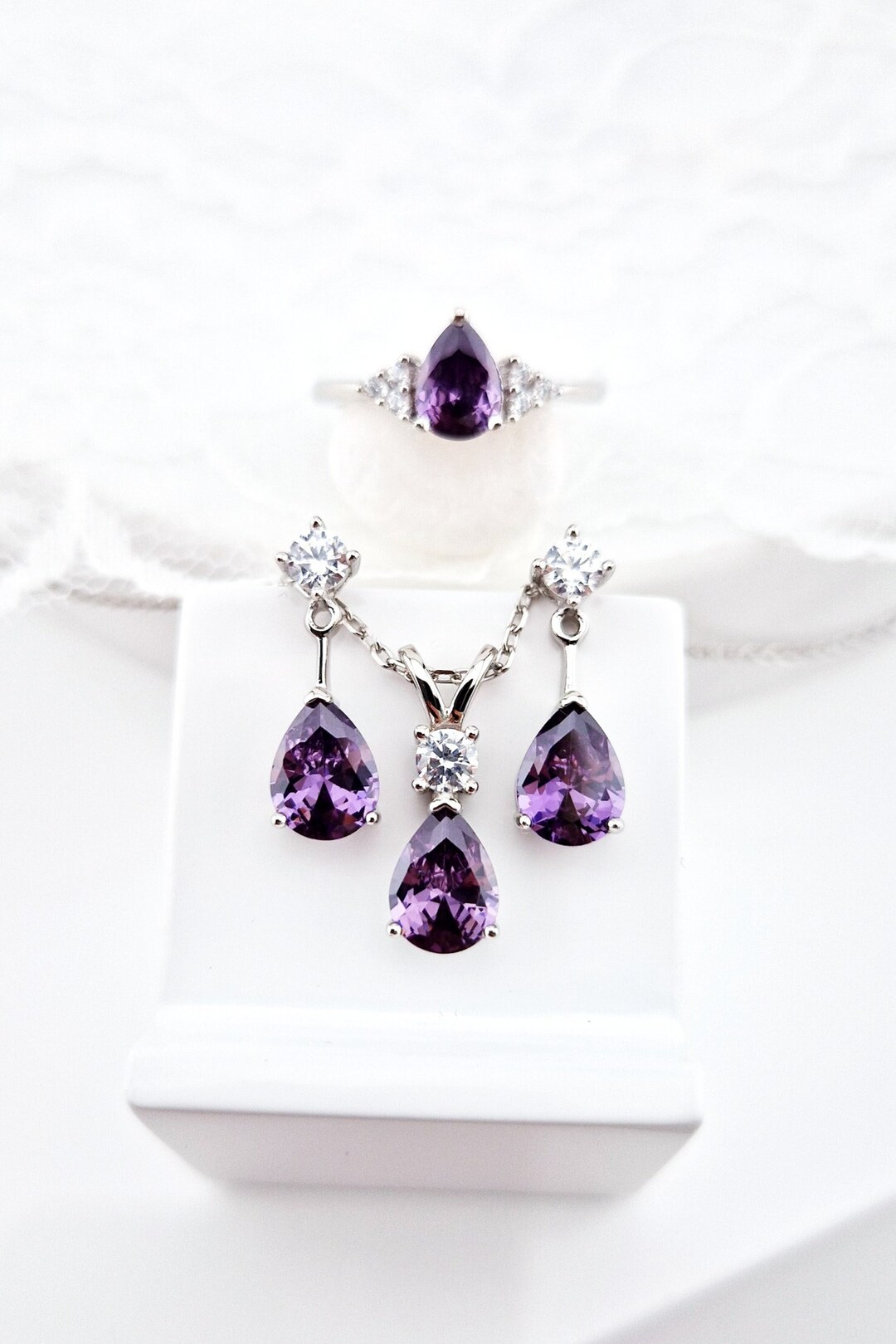 Amethyst Jewelry Set - Amethyst Earrings, Amethyst Necklace, Amethyst ...