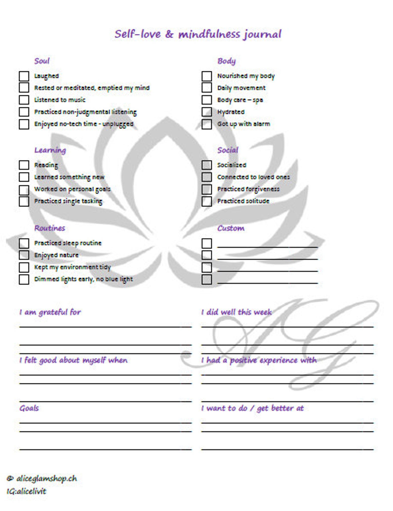 Mindfulness Journal - Printable Journal Pages, 1 Page Printable Journal ...