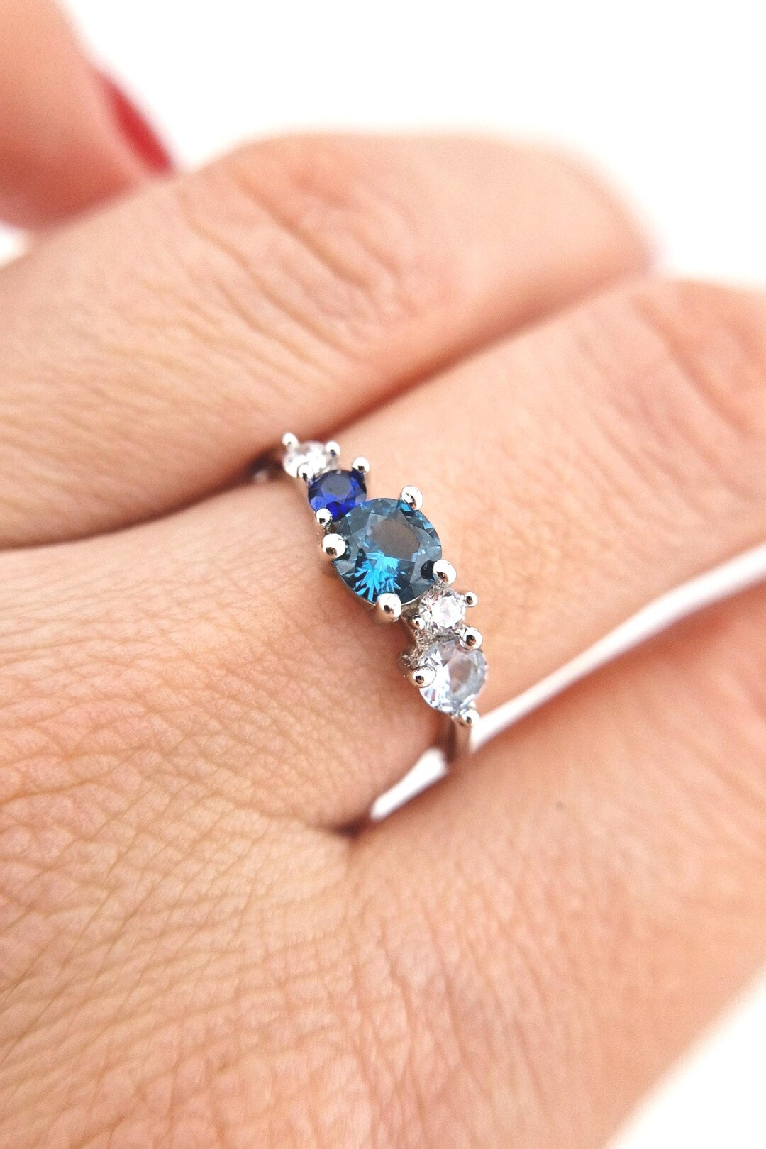 Rhodium Sterling Silver Blue Gemstone Ring: Topaz, Aquamarine, Sapphire ...