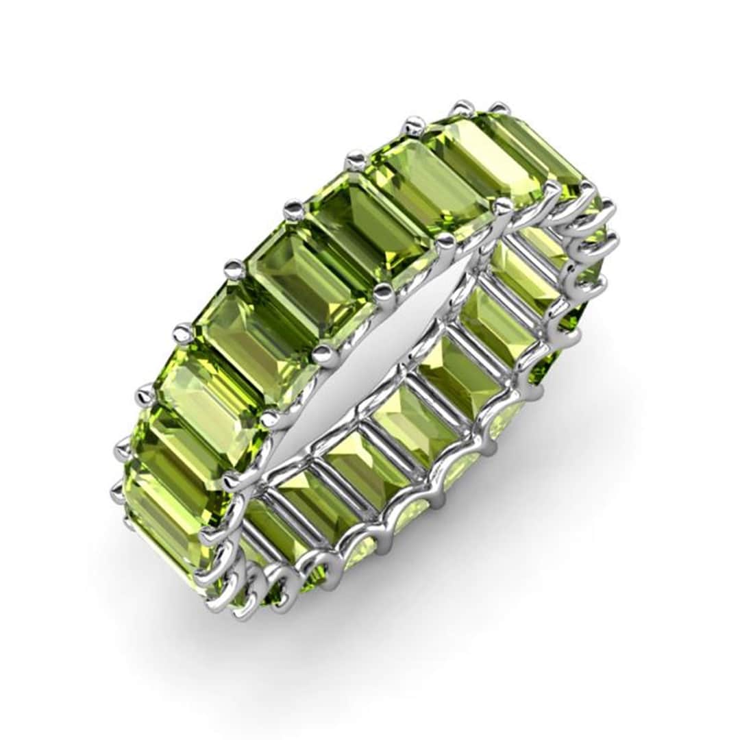 Handmade Emerald Cut Peridot Eternity Band - Sterling Silver Wedding ...
