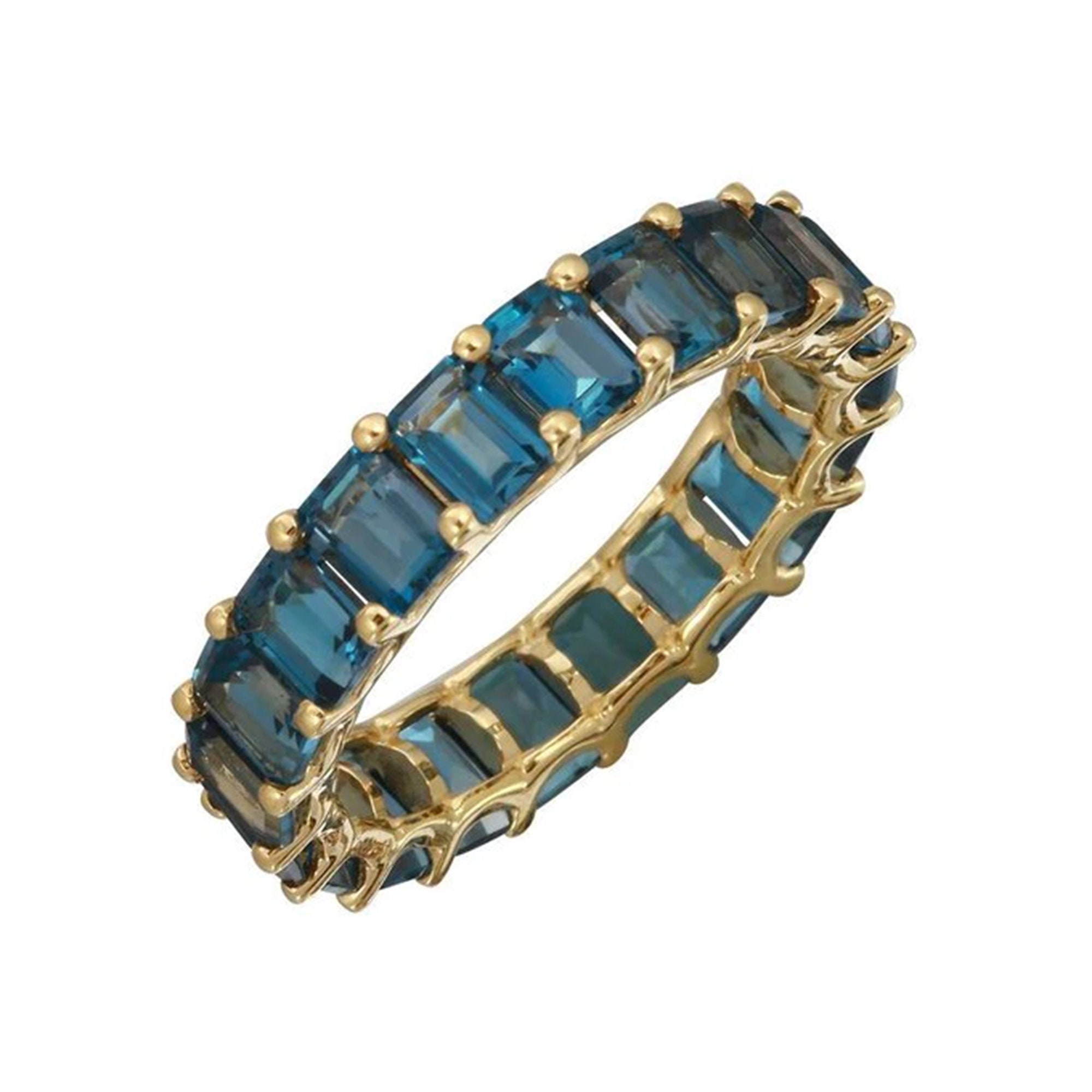 Emerald Cut London Blue Topaz Eternity Ring, 925 Sterling Silver - Etsy