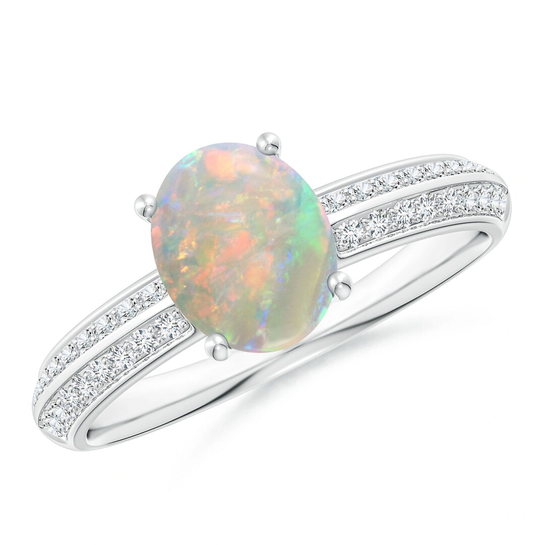 Classic Oval Opal Knife Edge Ring-925 Sterling Silver Ring-statement ...