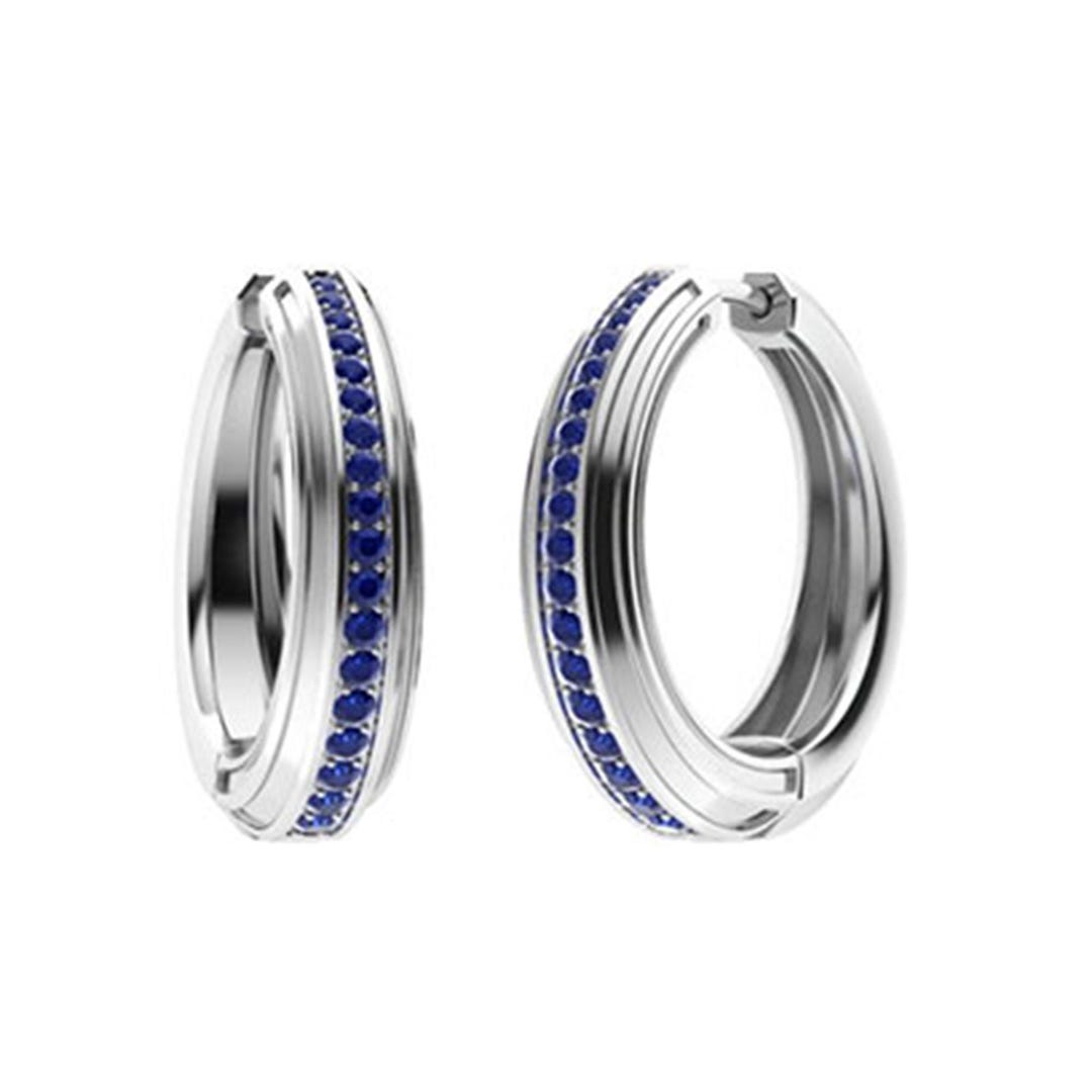 Round Sapphire Hoops Earring 18K Solid Gold Hoop Earrings Handmade Hoop ...