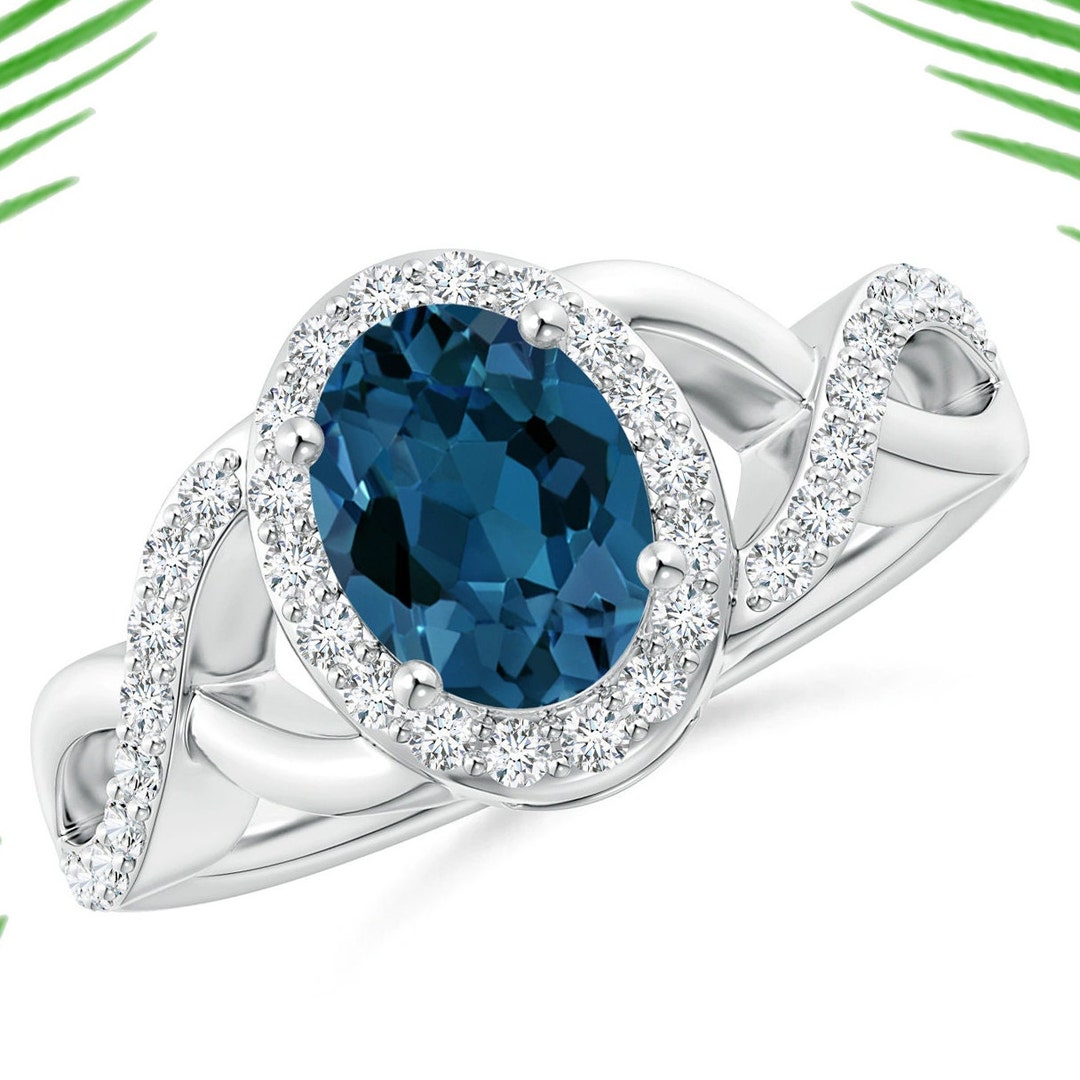 Oval London Blue Topaz Crossover Ring With White Topaz, London Blue ...