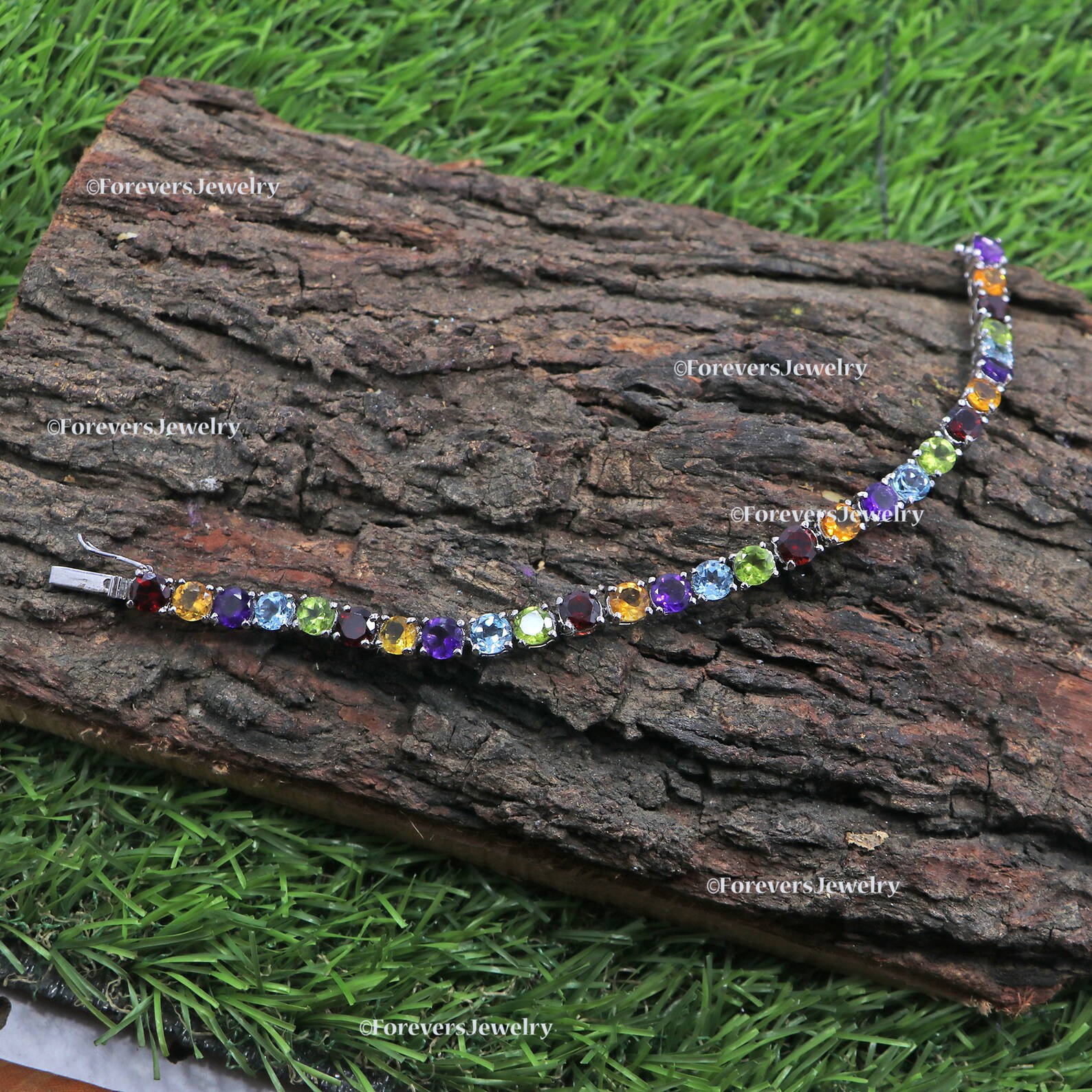 Rainbow Tennis Bracelet-blue Topaz Bracelet-925 Sterling Silver ...