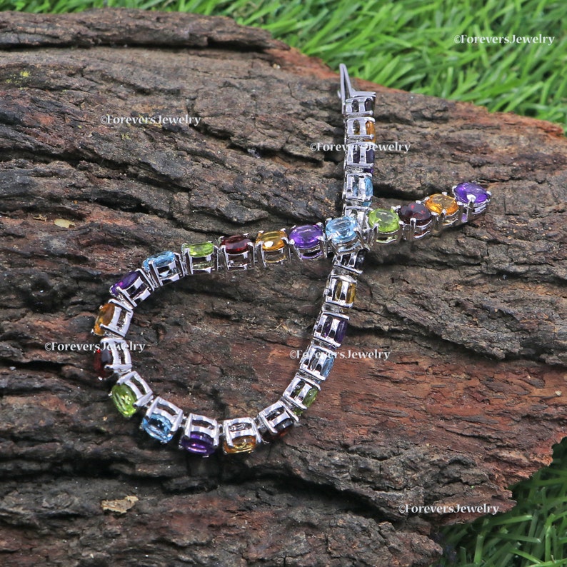 Rainbow Tennis Bracelet-blue Topaz Bracelet-925 Sterling Silver ...
