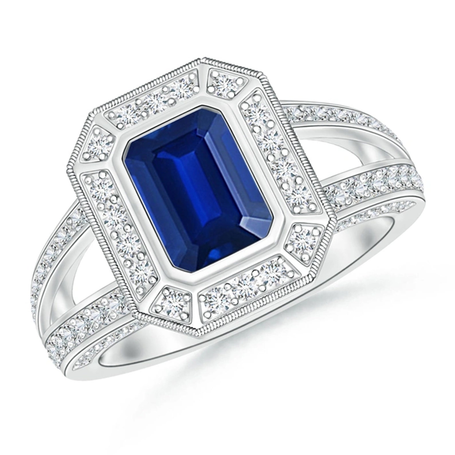 Vintage Style Emerald-cut Blue Sapphire Split Shank Ring-925 - Etsy