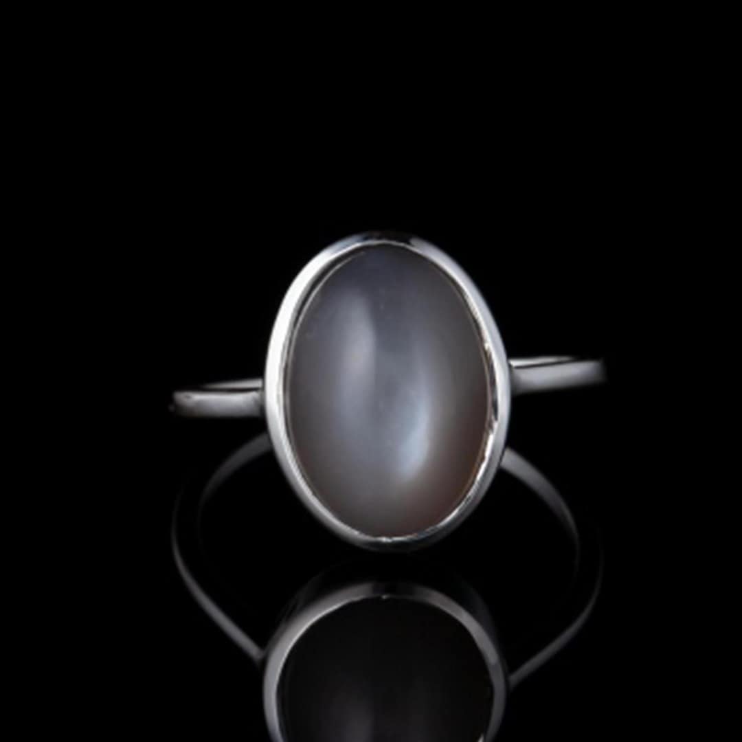 Grey Moonstone Ring-925 Sterling Silver Ring-oval Natural Grey ...