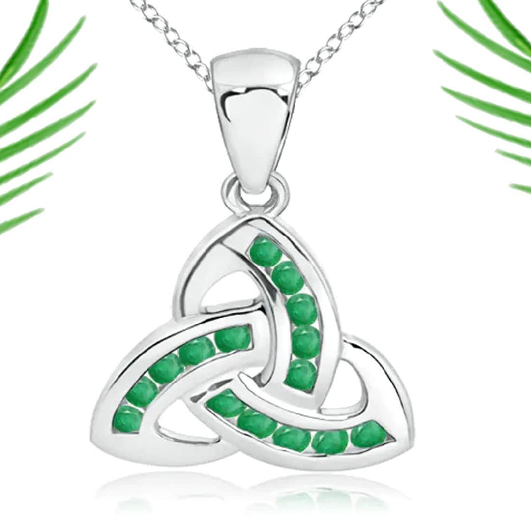 Channel-set Pendant, Emerald Celtic Knot Pendant, Emerald Dangling ...
