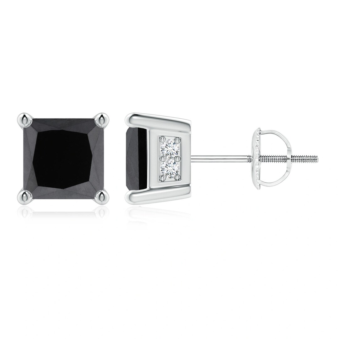 Princess-Cut Black Spinell Solitär Ohrstecker Schwarzer Spinell Ohrring ...