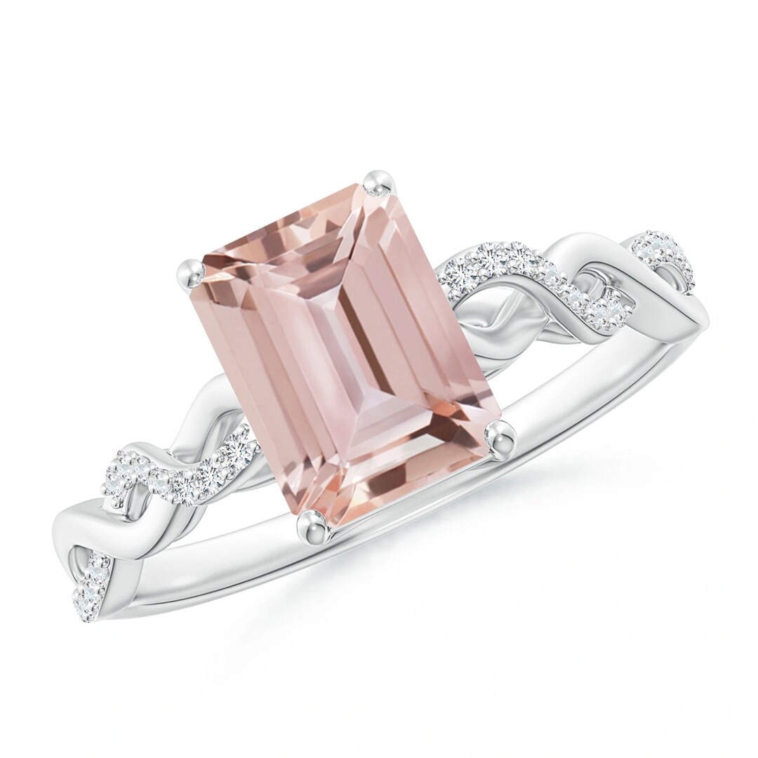 Emerald-cut Solitaire Morganite Infinity Twist Ring, White Topaz Ring ...