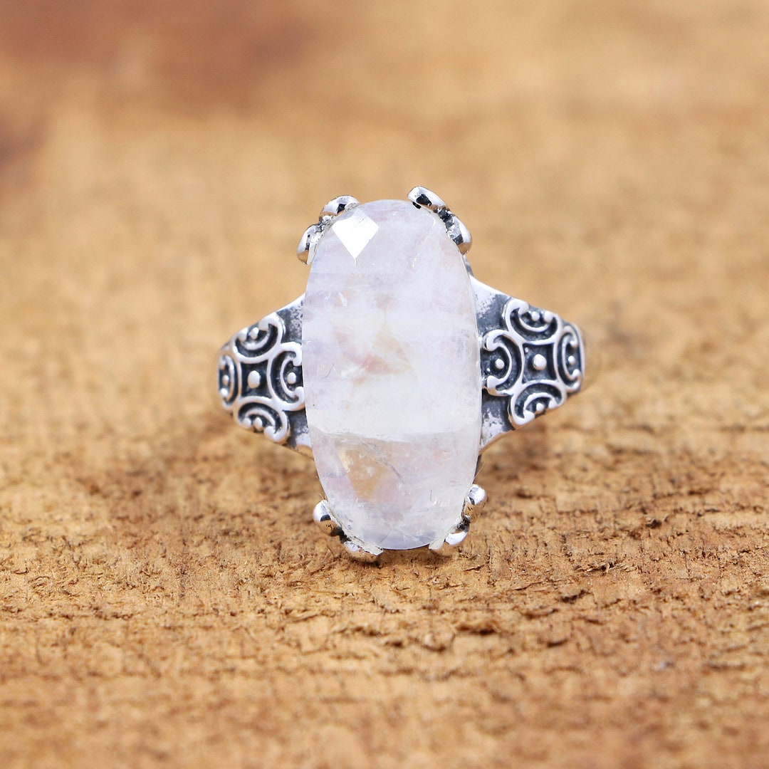 Regenbogen Mondstein Ring 925 Sterling Silber Ring natürlicher ...