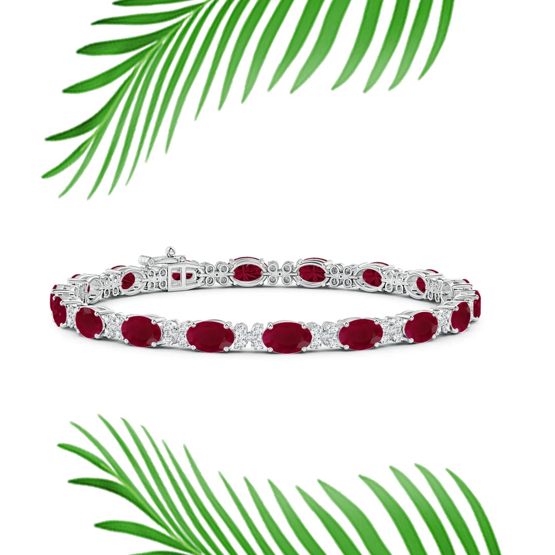 Oval Ruby Tennis Bracelet With White Topaz-ruby Bracelet-925 - Etsy