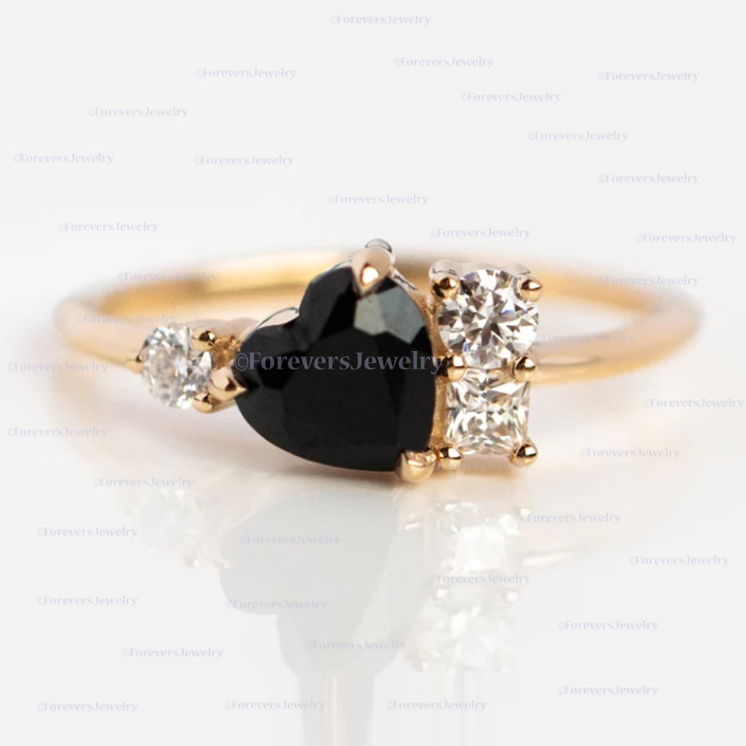 14K Brie Black Onyx Heart Ring, 14k Gold Ring, Onyx Ring in Solid Gold ...