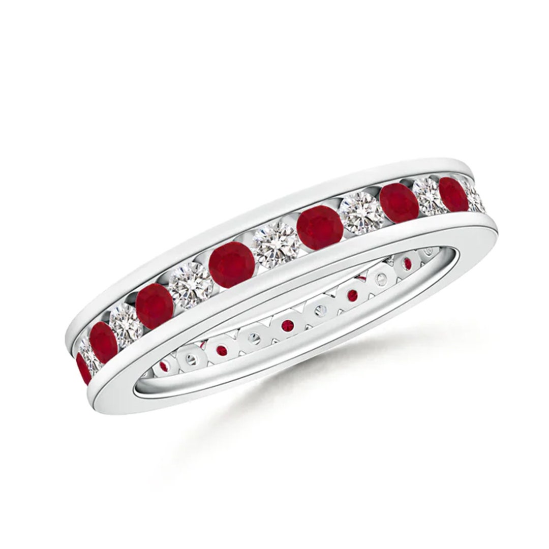 925 Silver Ring, Channel Set Ruby and White Topaz Eternity Wedding Band ...