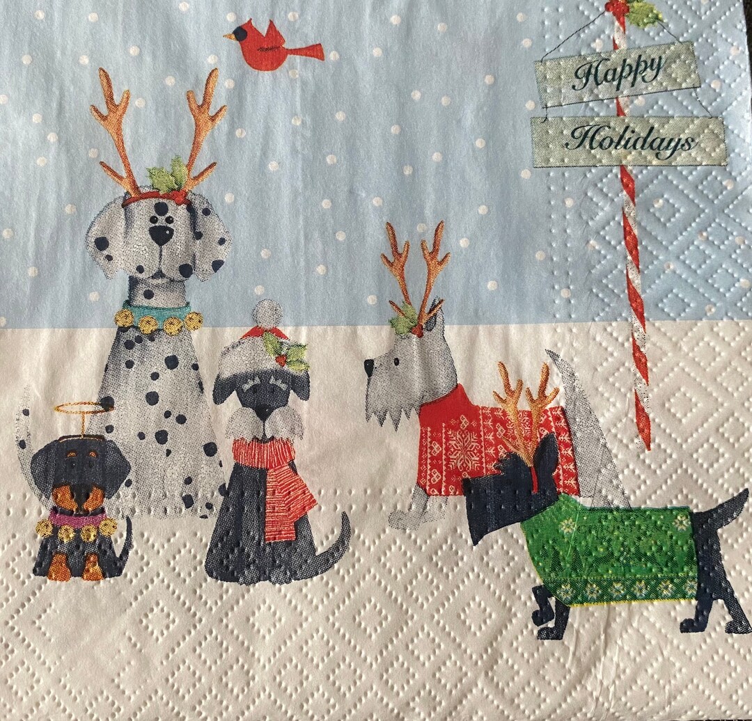 Christmas Dog Paper Napkin for Decoupage or Decorative Paper - Etsy