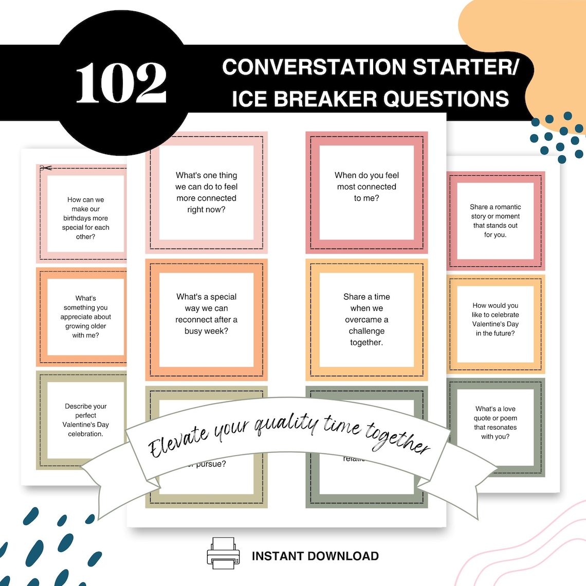 Printable Conversation Starter Cards | Couple Reconnection Questions ...