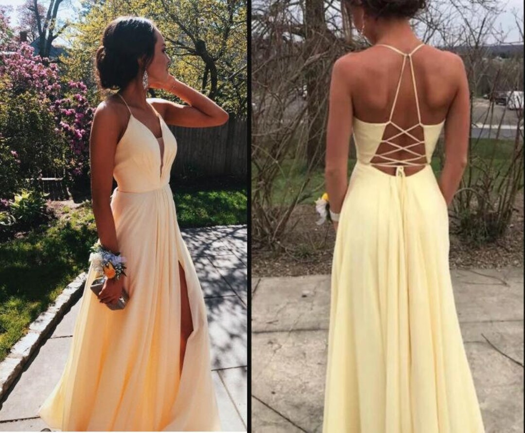 Simple Yellow Prom Dress Custom Made Bridesmaid Dresses Girls Evening ...