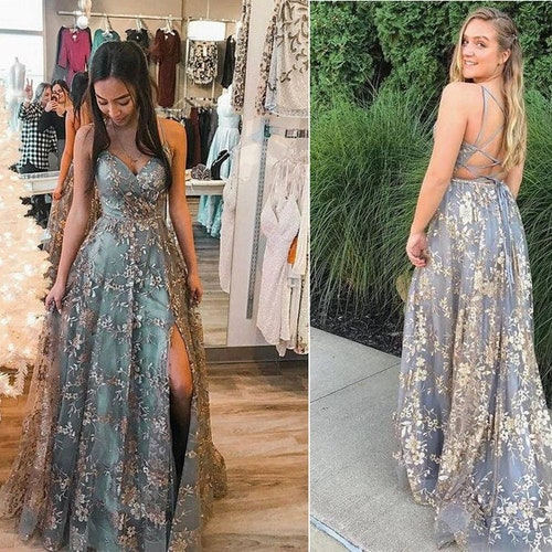 Lace Prom Dress Cross Back Evening Dress Formal Dress Ball - Etsy