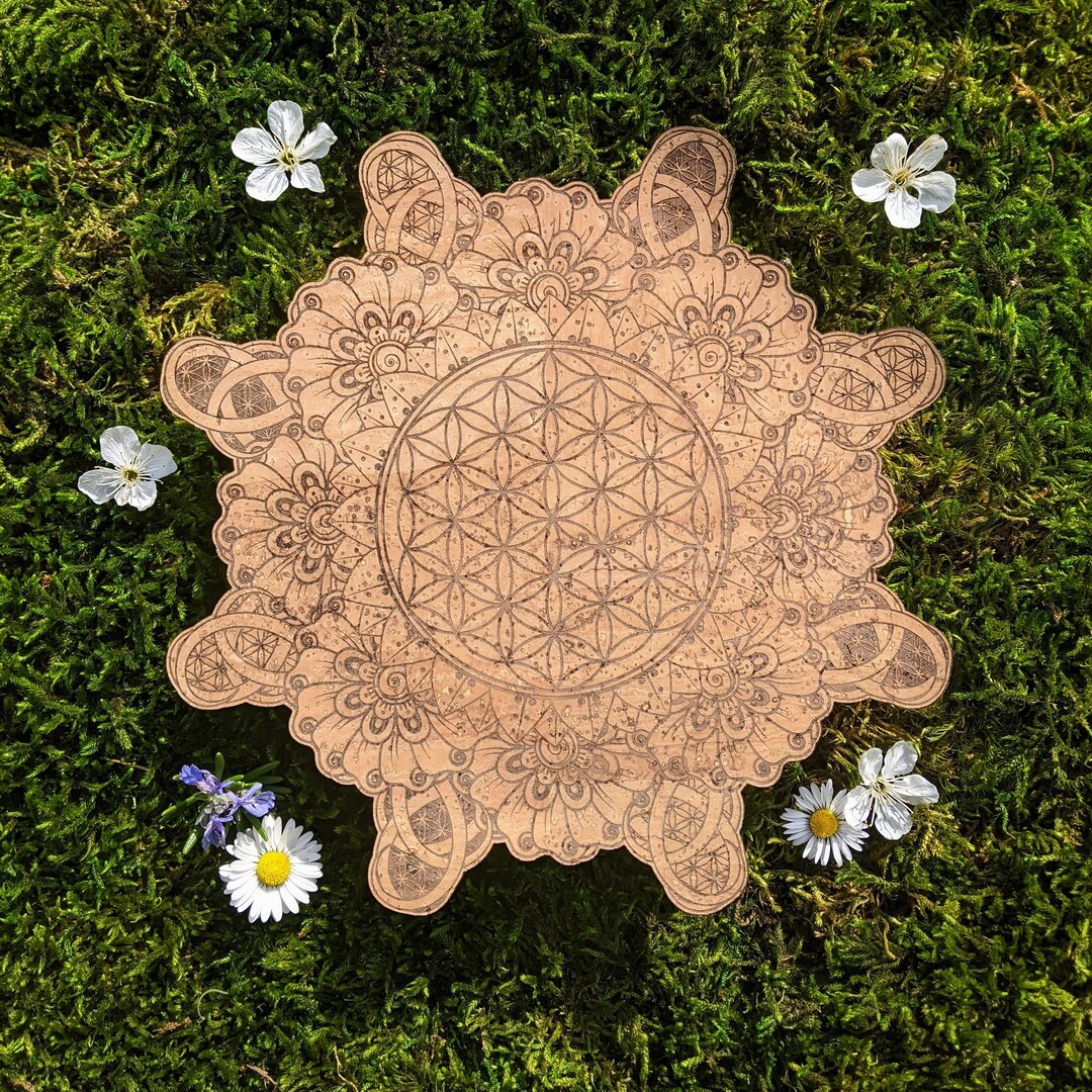 Flower of Life Mandala Art • Engraved Eco Friendly Cork Leather - Etsy ...