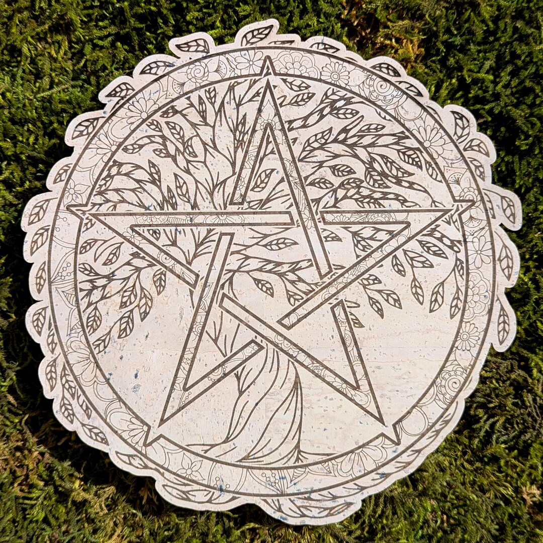 Pentacle Nature Altar Tile • Engraved Eco Friendly Cork Leather - Etsy