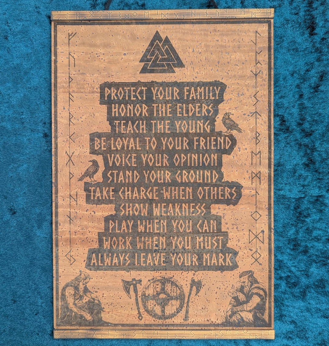 Viking Code Valknut Wall Art • Engraved Eco Friendly Cork Leather - Etsy