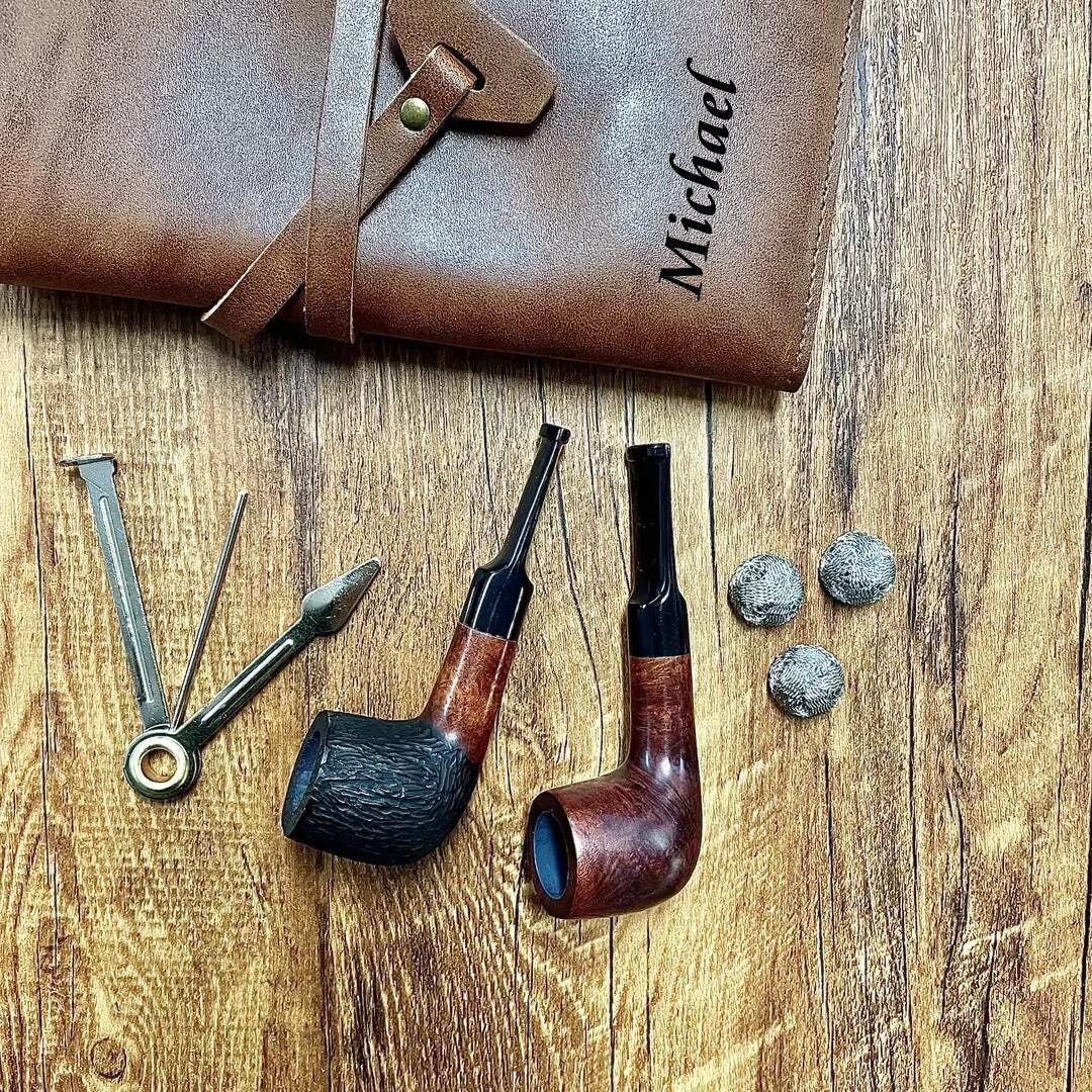 Brown Custom Briar Wooden Tobacco Pipe, Pipe Set With FREE Accessories ...