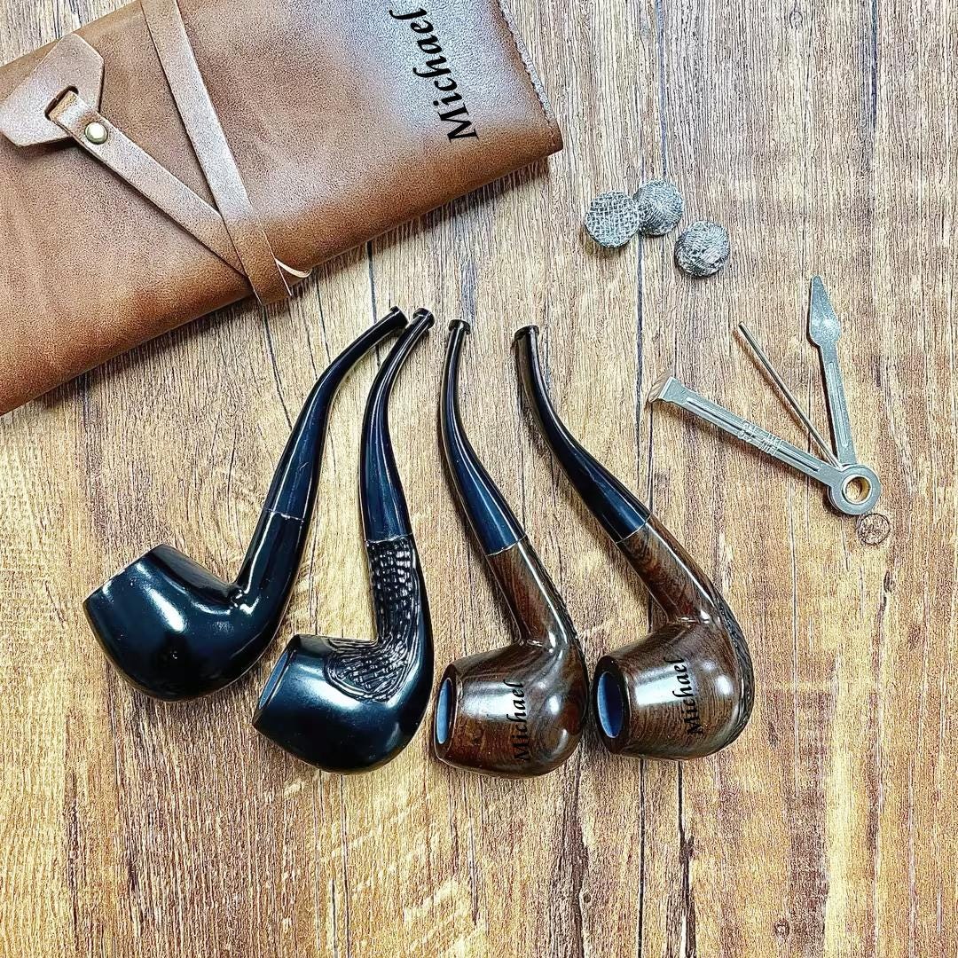 Custom Engraved Wooden Tobacco Pipe Set, Pipe Set With Smoking ...