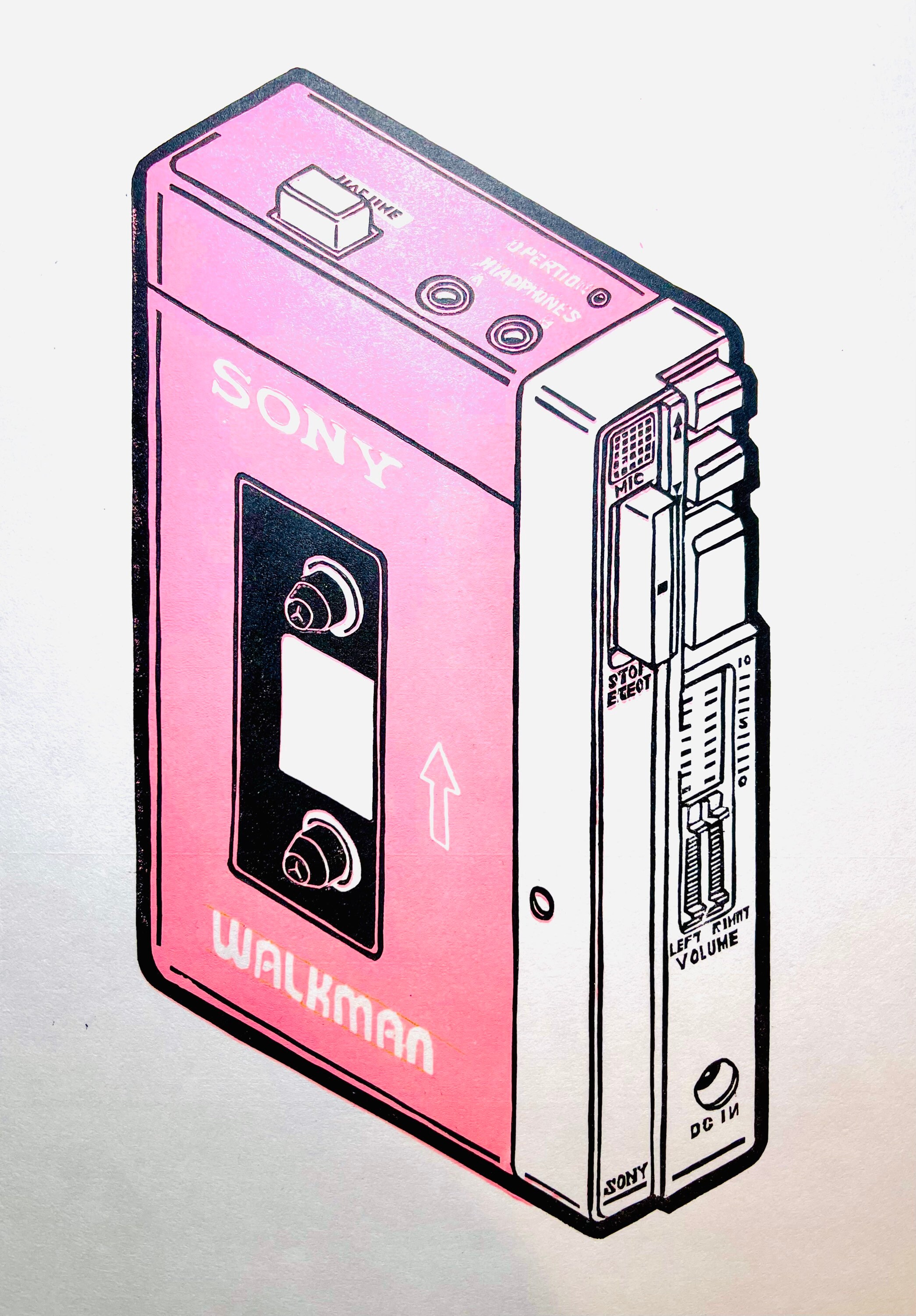 Prints Art & Collectibles 1987 Sony Walkman Original hand carved Lino ...