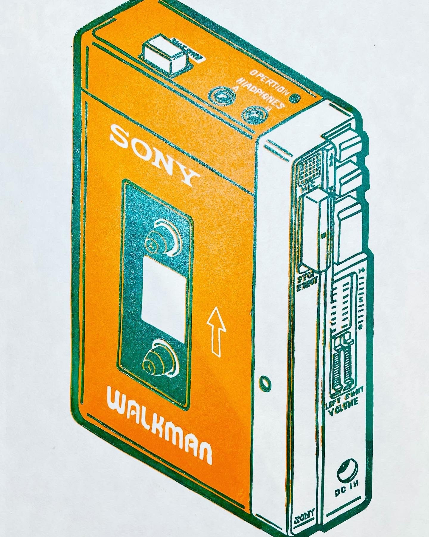 Prints Art & Collectibles 1987 Sony Walkman Original hand carved Lino ...