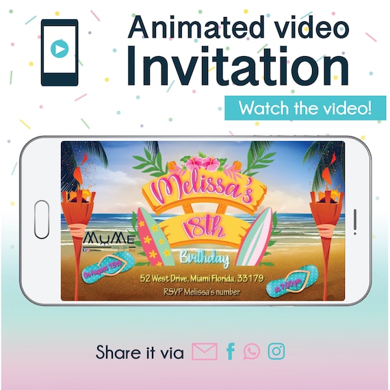 Luau Hawaii Hawaiian Tiki Hula Beach Party Video Invitation - Etsy
