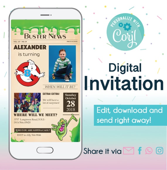 Ghostbusters Invitation Digital Invitation Birthday Party - Etsy