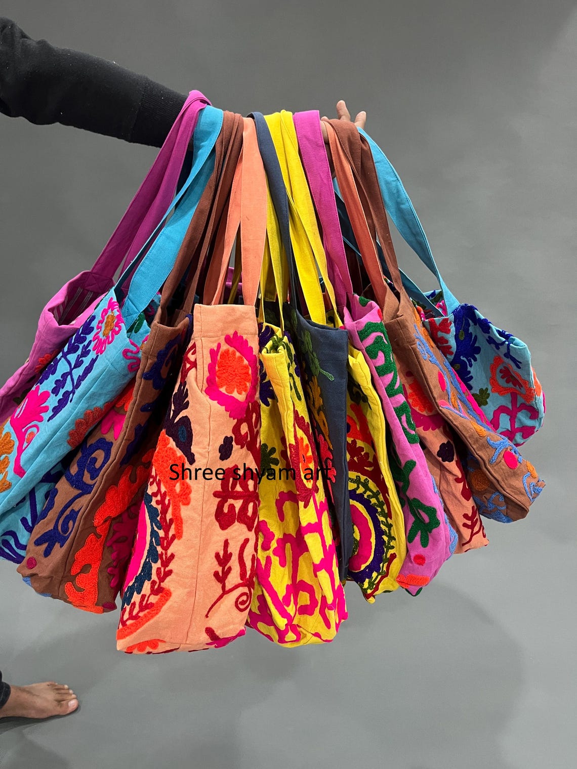 Set of 10 Suzani Embroidered Tote Bags, Colorful Fashion Bags - Etsy