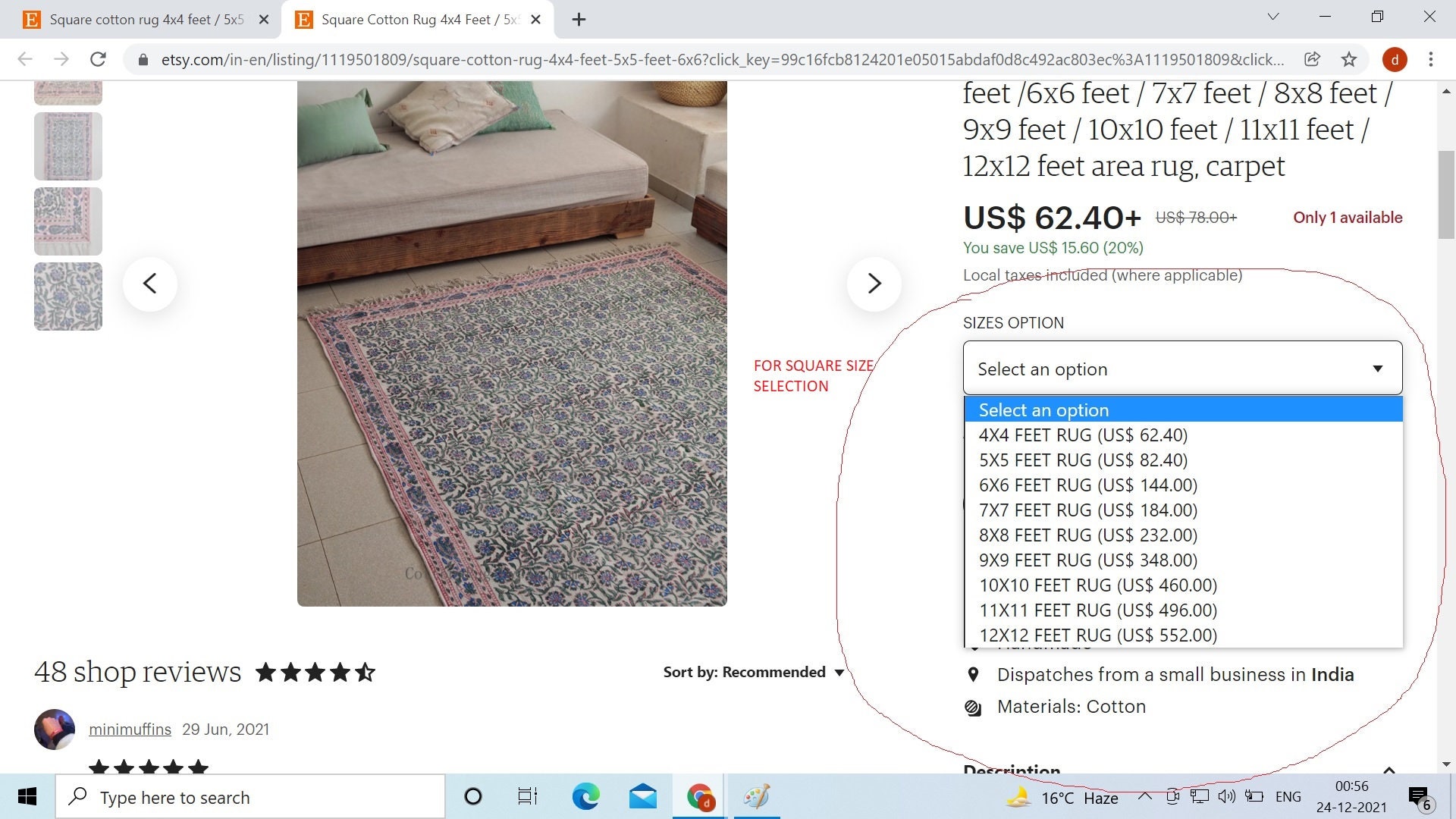 Square Cotton Rug 4x4 Feet / 5x5 Feet /6x6 Feet / 7x7 Feet / | Etsy