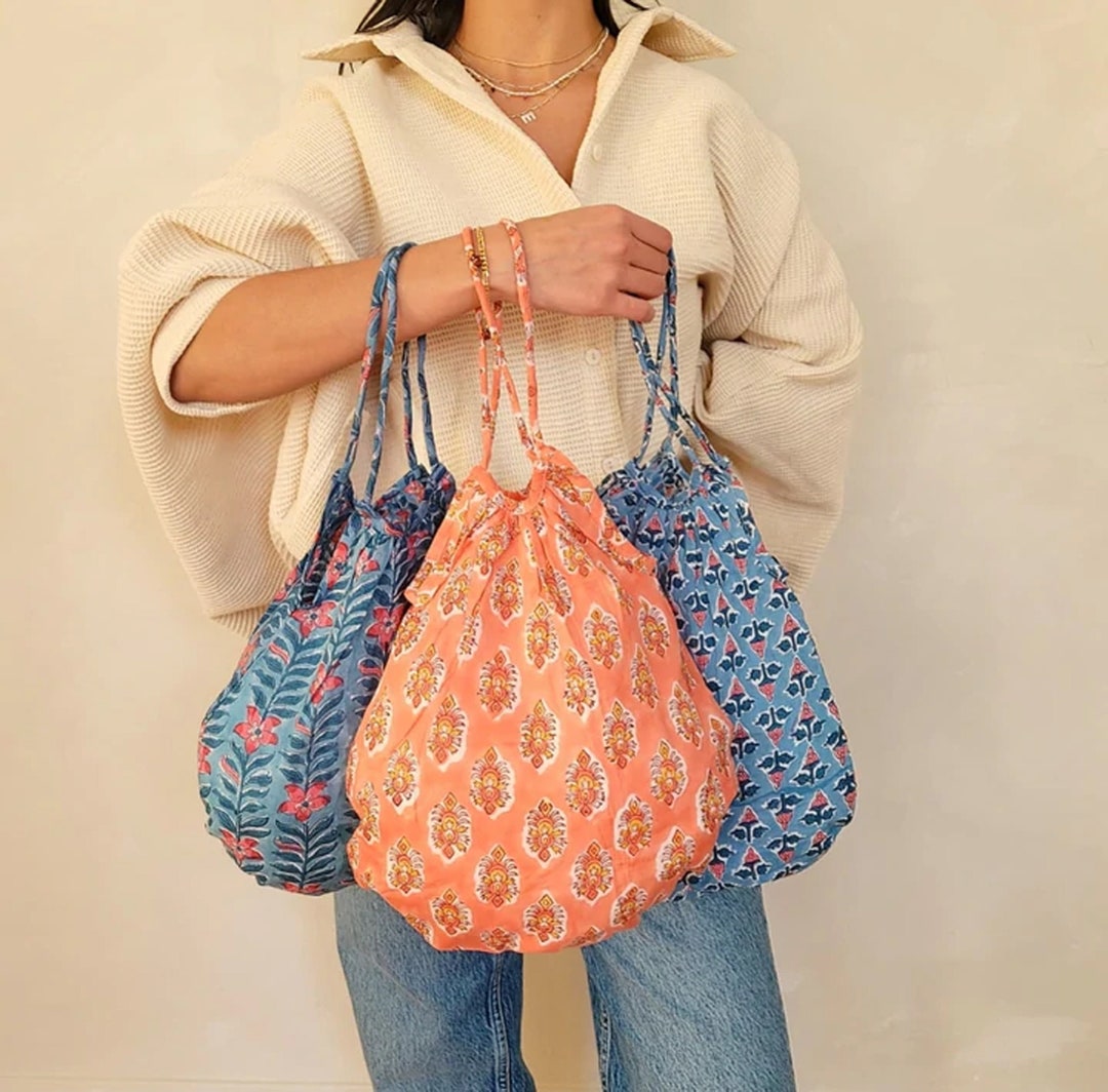 Block Print Cotton Tote Bags, Assorted Market Bags, 50 Pcs - Etsy