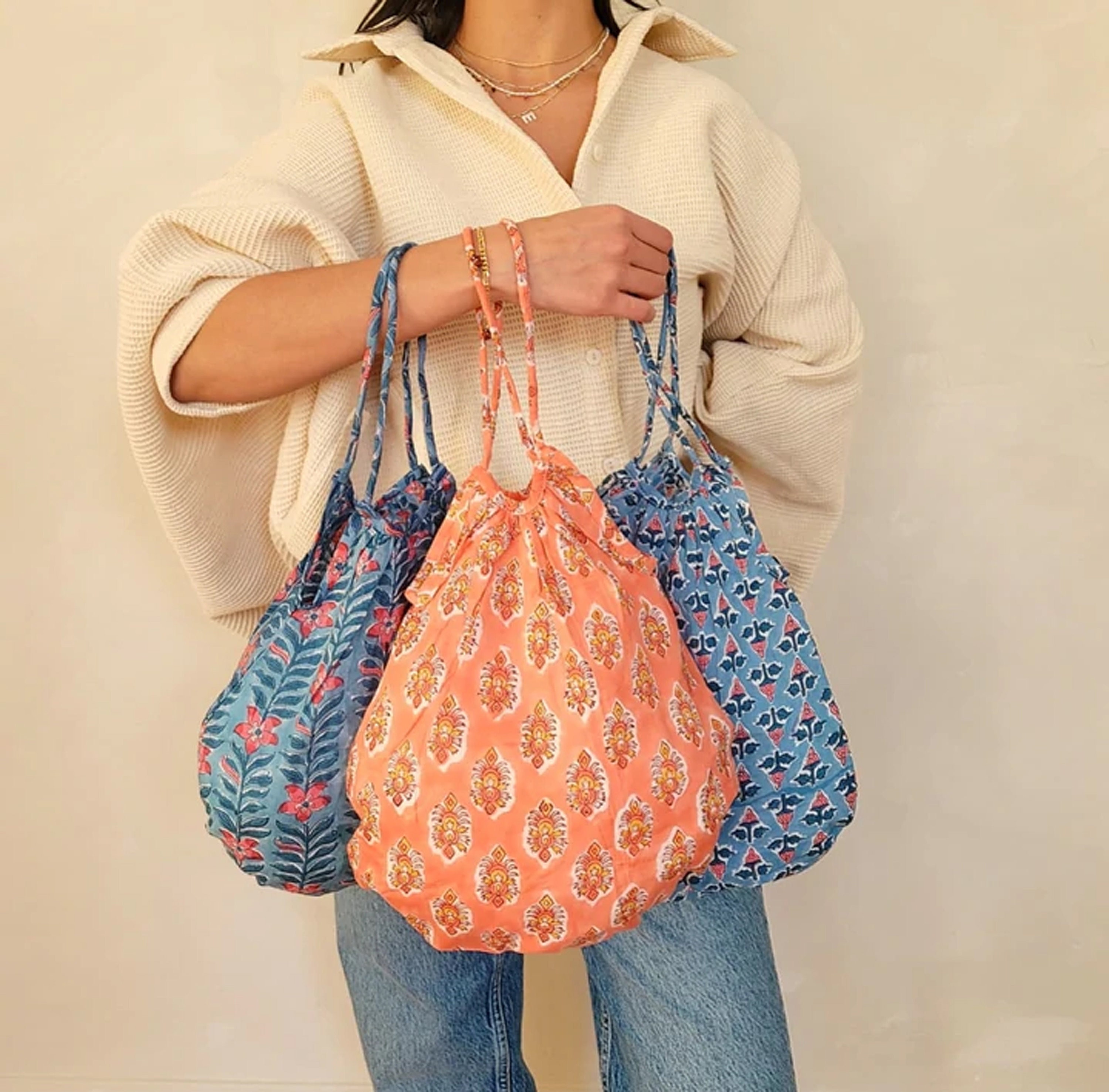 Cotton Tote Bags 25 Pcs Block Print Bags Shopping Bag - Etsy